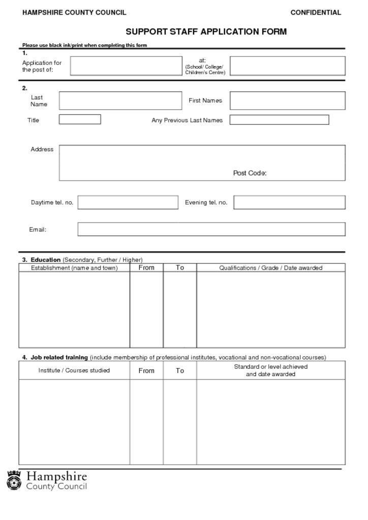 Application Form (Support Staff) - Yateley School