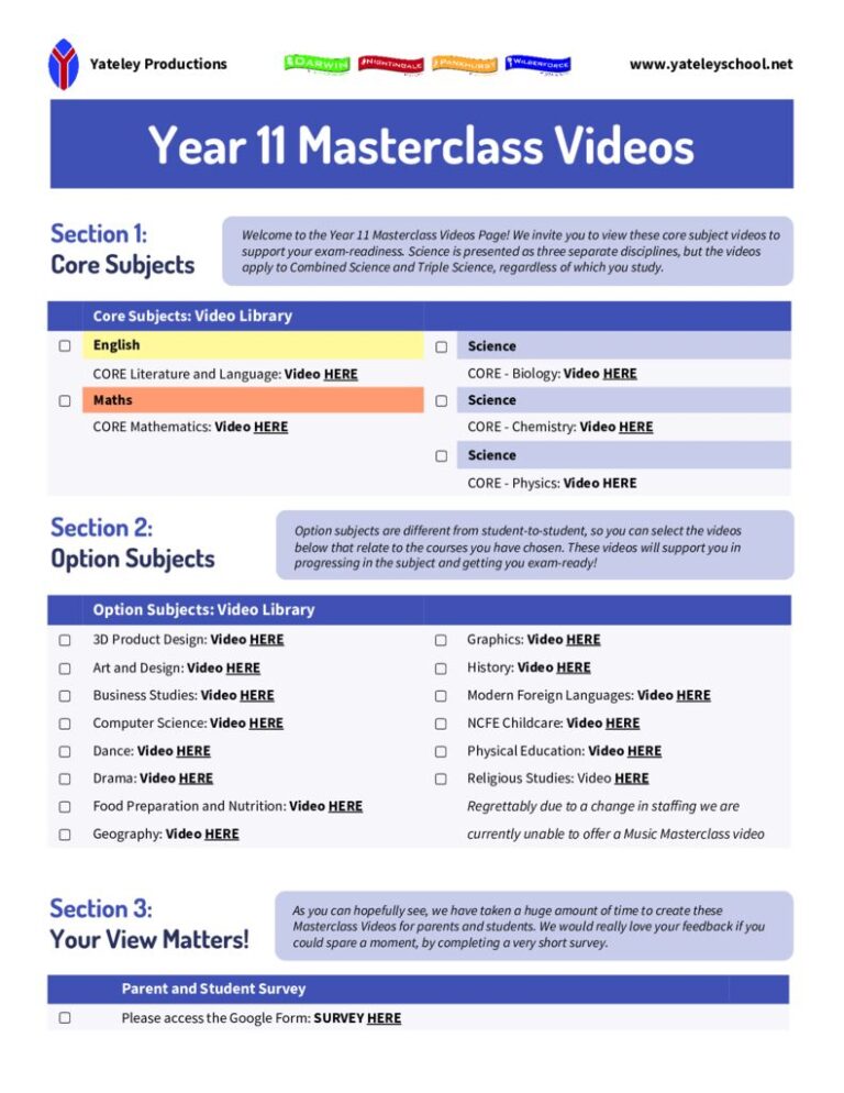 ONE STOP REVISION – Year 11 – Yateley School